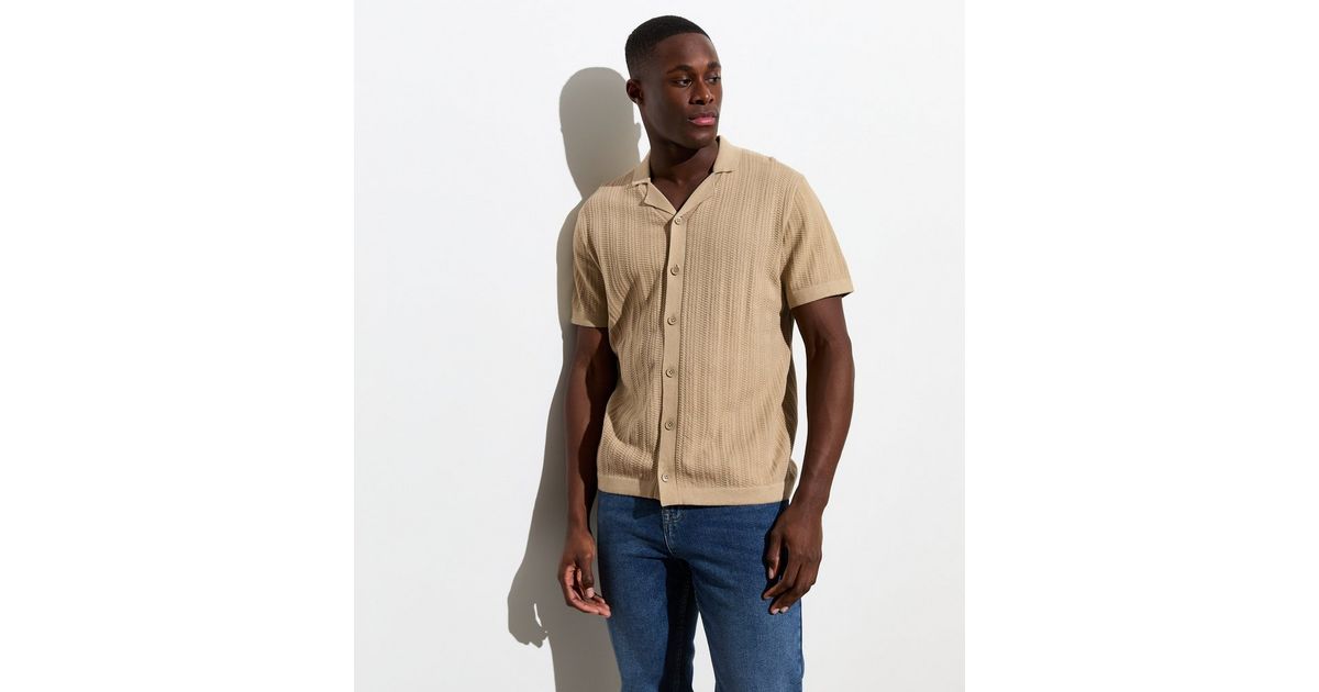 Jack & Jones Stone Knit Short Sleeve Button Front Polo Shirt | New Look