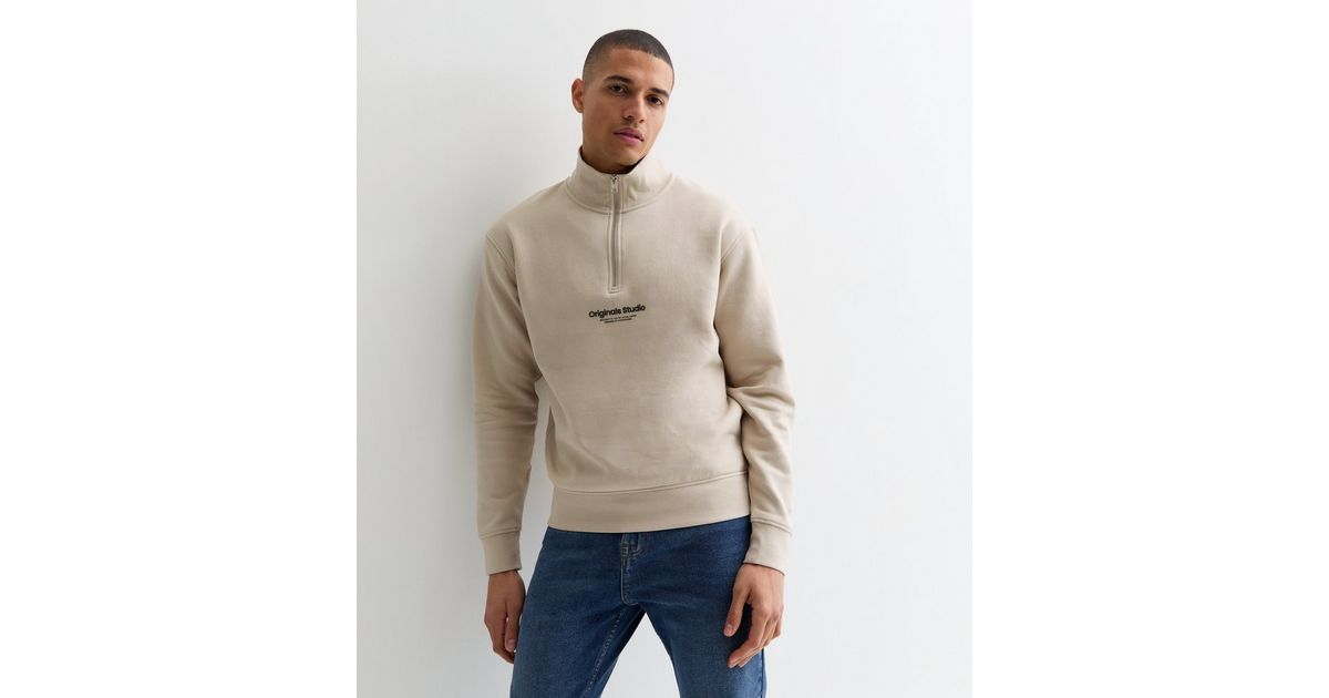Jack & Jones Stone Slim Original Studios Logo Quarter Zip Sweatshirt ...