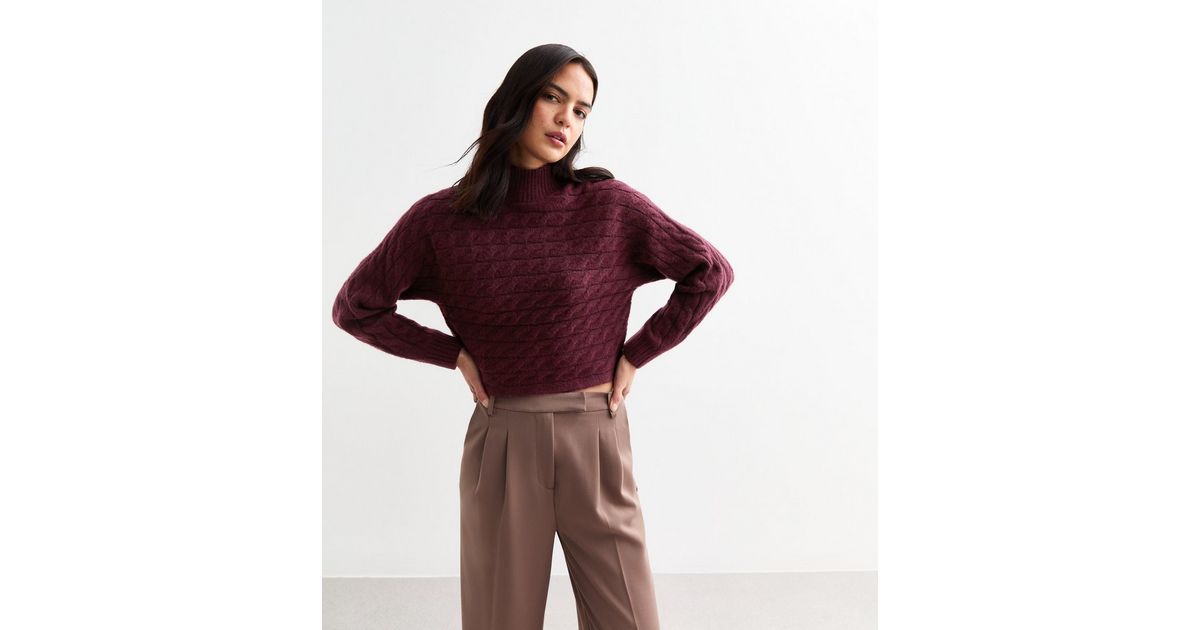 Burgundy Cable Knit Cropped Jumper | New Look