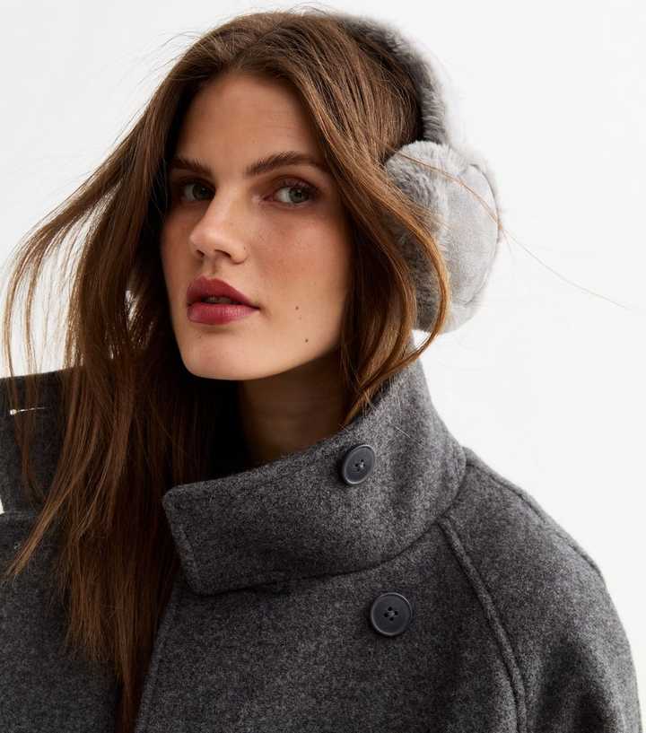 Grey Faux Shearling Adjustable Headband Earmuffs | New Look