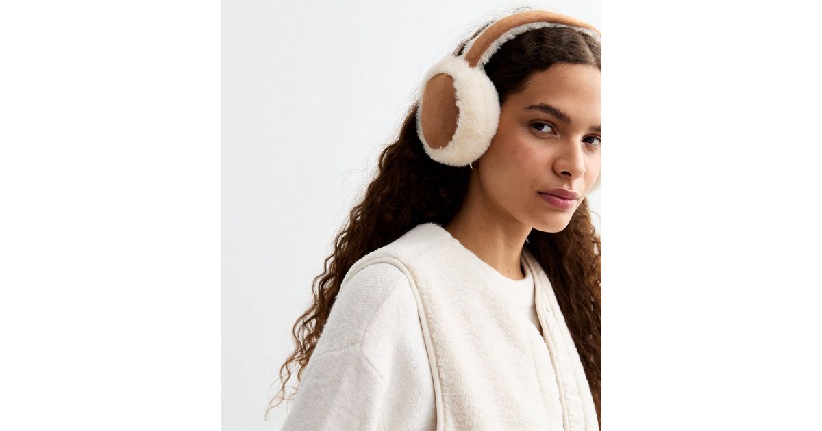Brown Faux Shearling Adjustable Headband Earmuffs | New Look