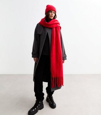 Red Brushed Fringed Scarf | New Look