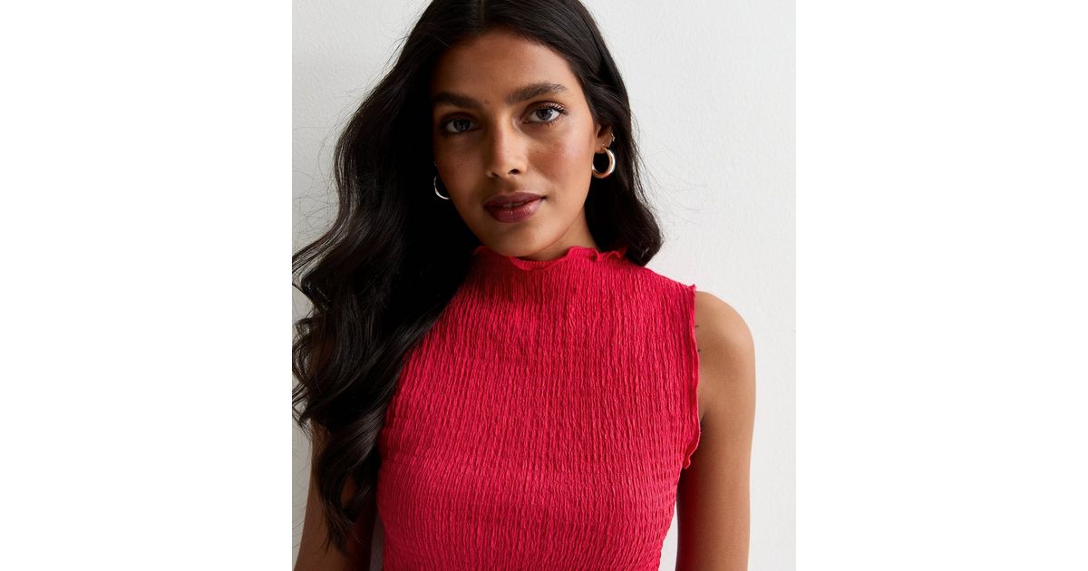 Red High Neck Textured Vest Top | New Look