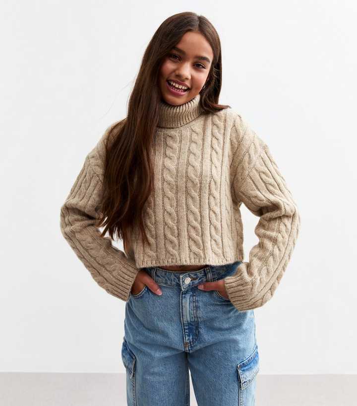 Girls Mink Cable Knit Roll Neck Jumper | New Look