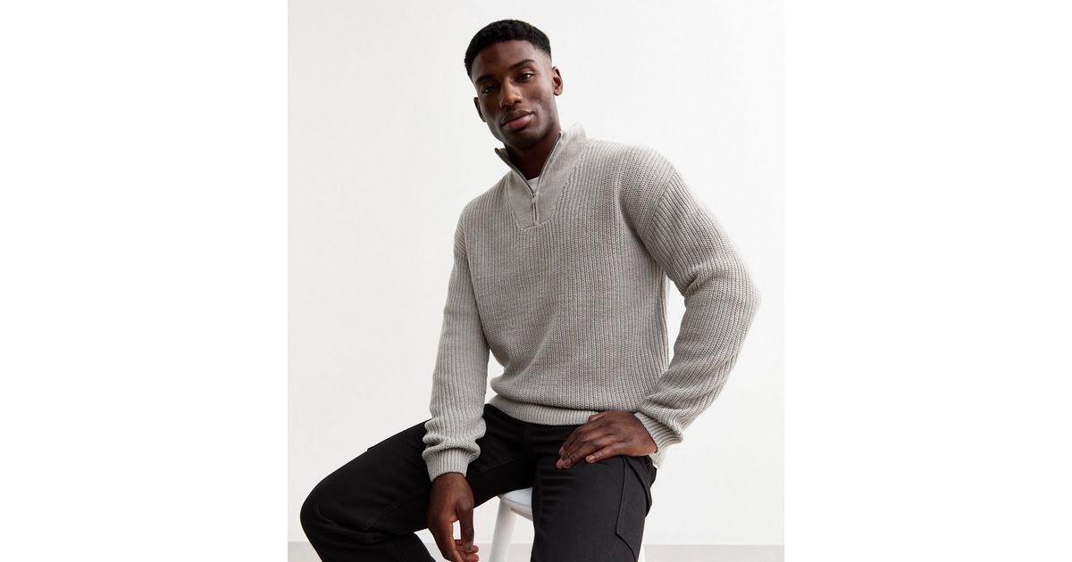 Grey Relaxed Quarter Zip Textured Knit Jumper | New Look