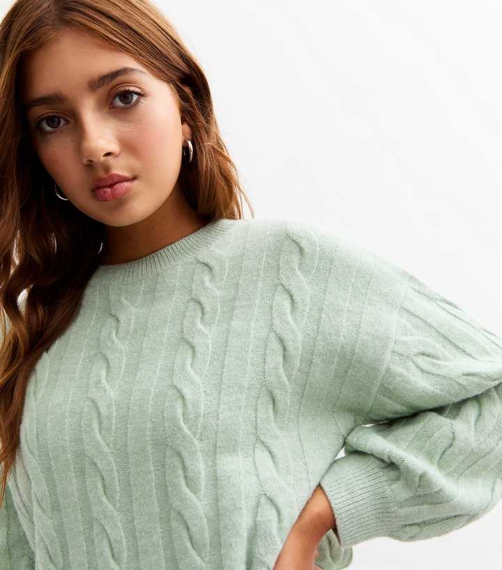 Girls Green Cable Knit Jumper | New Look