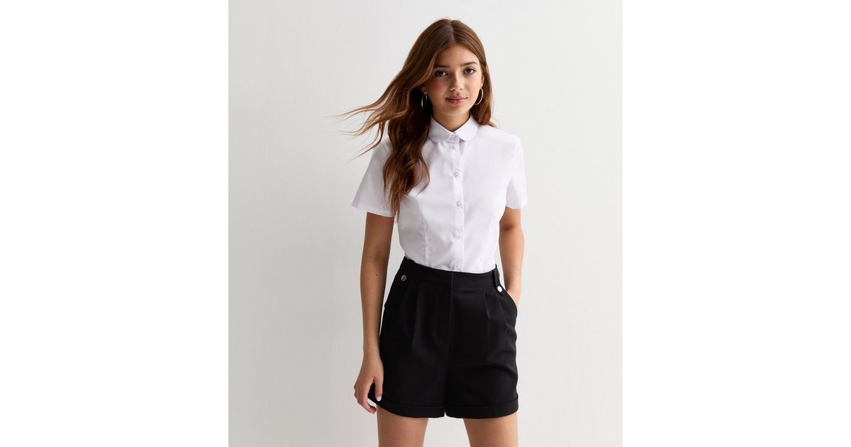 Girls White Round-Collar Short Sleeve School Shirt | New Look
