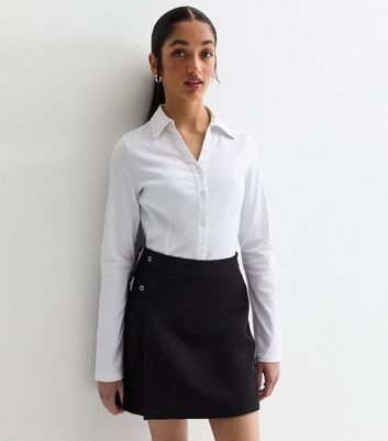 Girls White Stretch Long Sleeve School Shirt | New Look