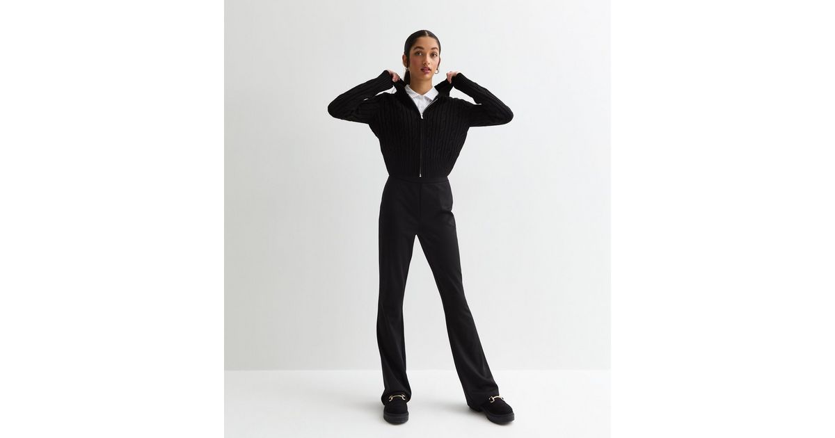 Girls Black Jersey Flared School Trousers | New Look