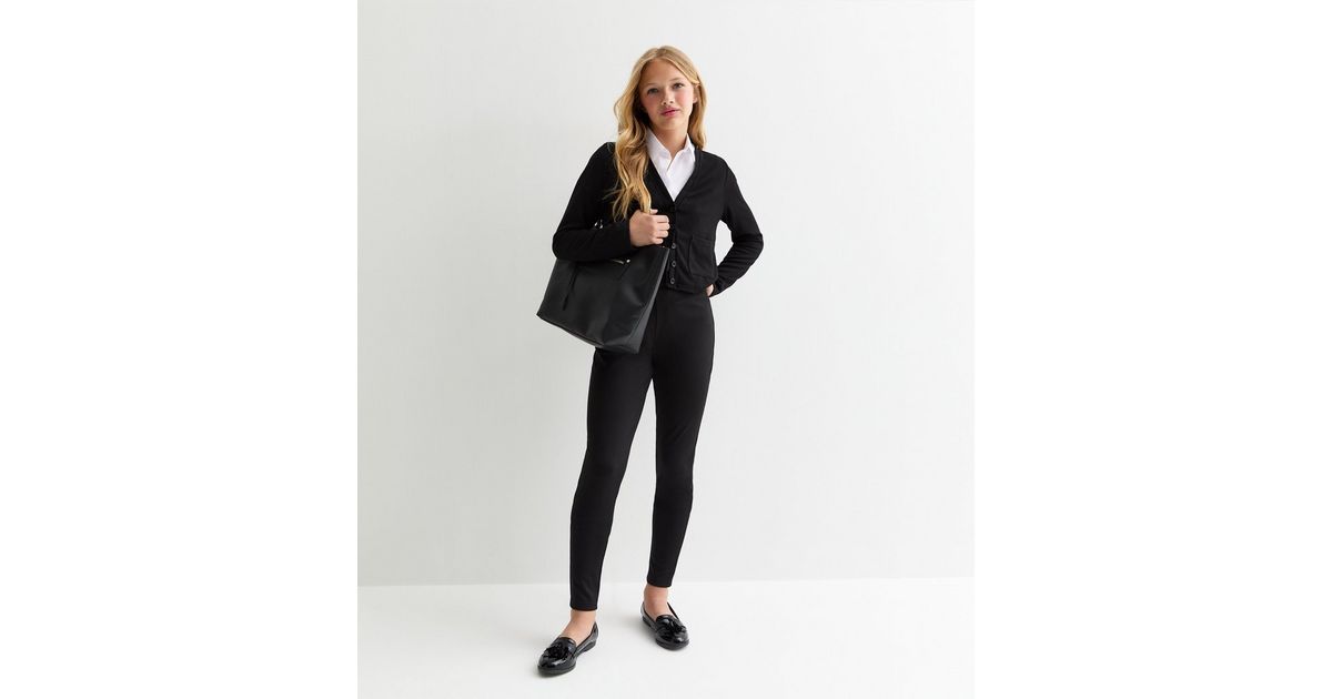 Girls Black Stretch Legging School Trousers | New Look
