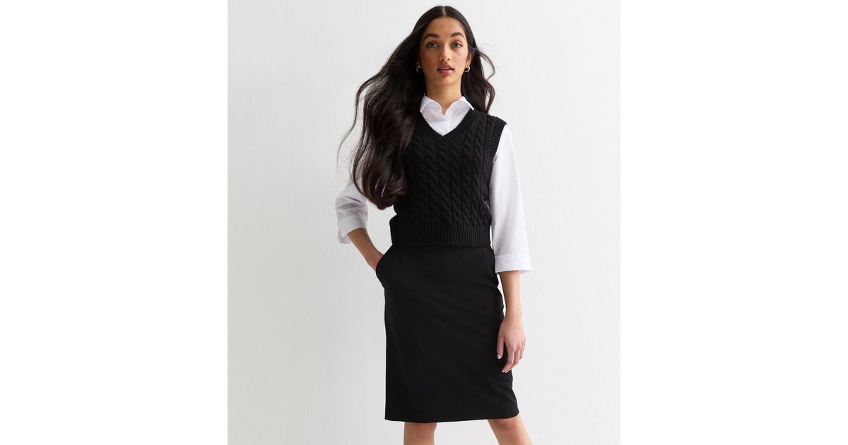 Girls Black Adjustable Waist Pencil School Skirt | New Look