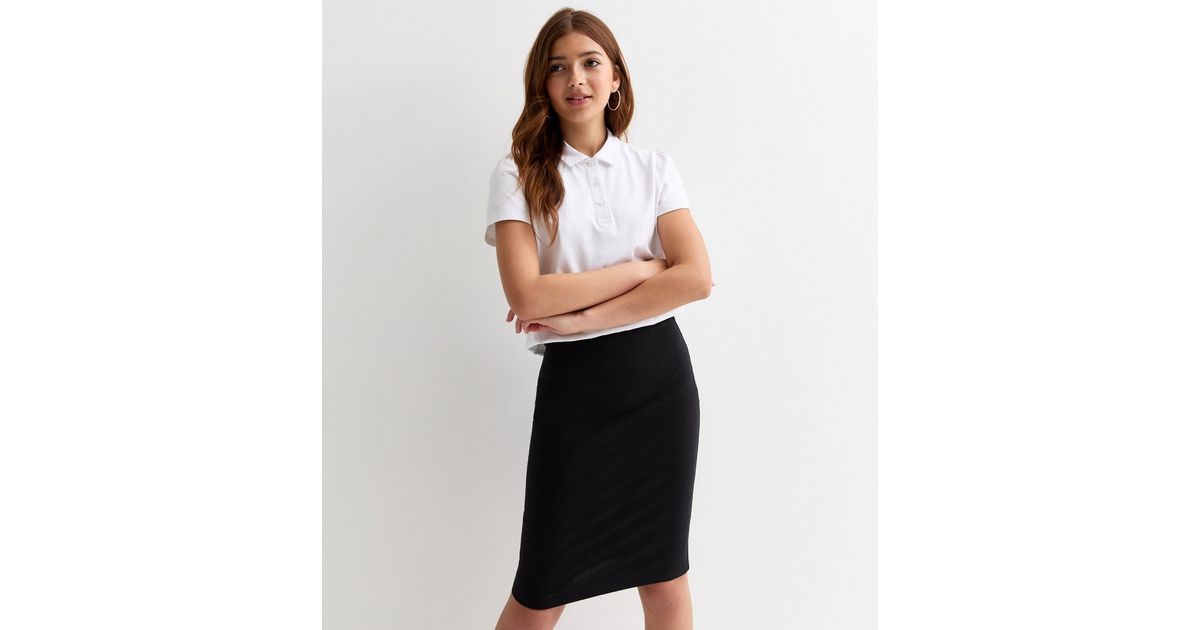 Girls Black Stretch Cotton School Tube Skirt New Look