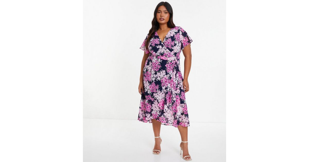 Quiz Curves Navy Floral Midi Wrap Dress New Look