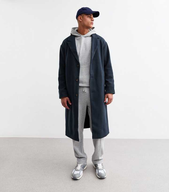 Navy Relaxed Lined Longline Tailored Coat | New Look