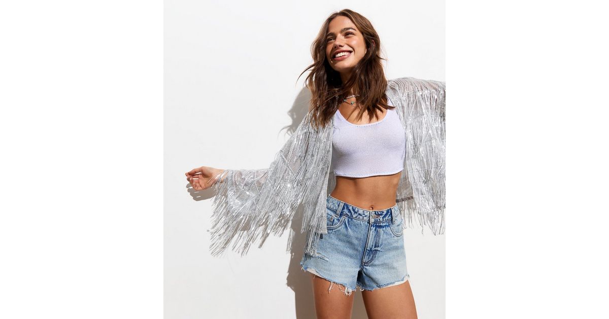 Silver Sequin Fringe Cardigan | New Look