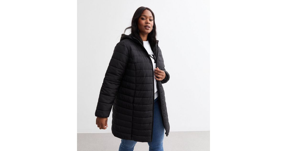 Curves Black Hooded Longline Puffer Coat | New Look