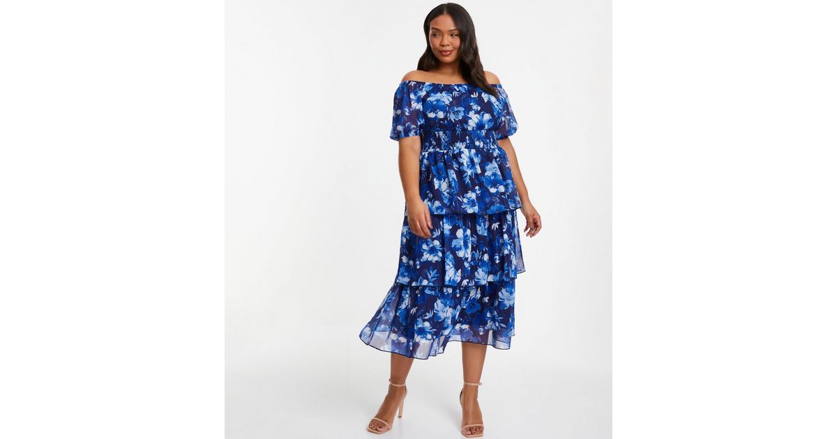 Quiz Curve Blue Tiered Midi Dress | New Look
