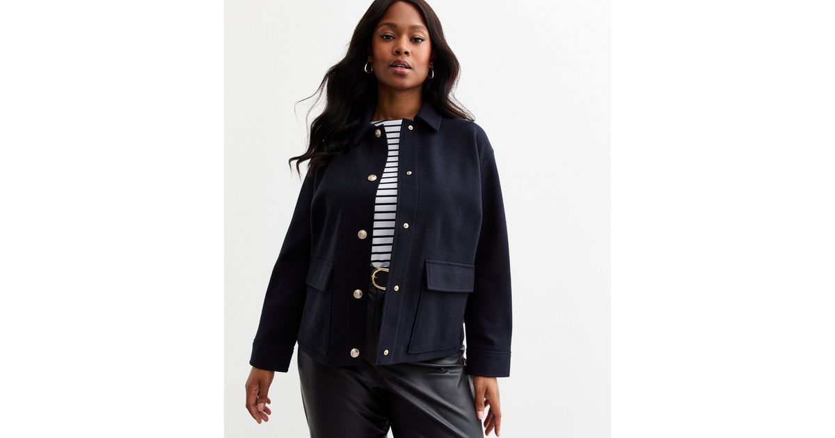 Curves Navy Soft Cropped Shacket | New Look