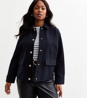 Curves Navy Soft Cropped Shacket | New Look