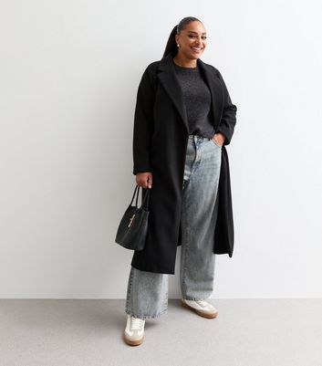Curves Black Tailored Unlined Longline Belted Coat | New Look