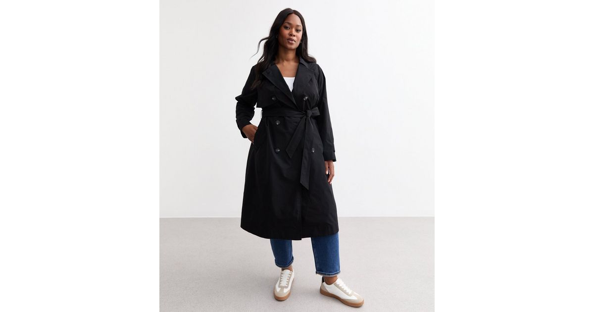 Curves Black Double Breasted Mac | New Look