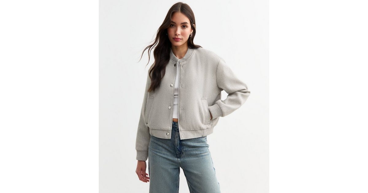 Grey Brushed Crop Bomber Jacket | New Look