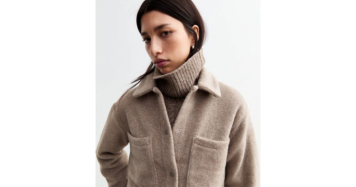 Mink Textured Cropped Shacket | New Look