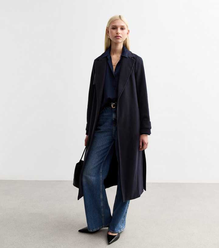 Navy Wool-Look Unlined Tailored Trench Coat | New Look