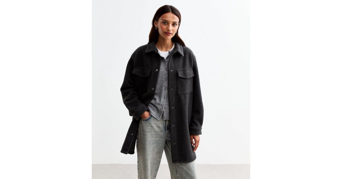 Grey Textured Press Stud Shacket | New Look
