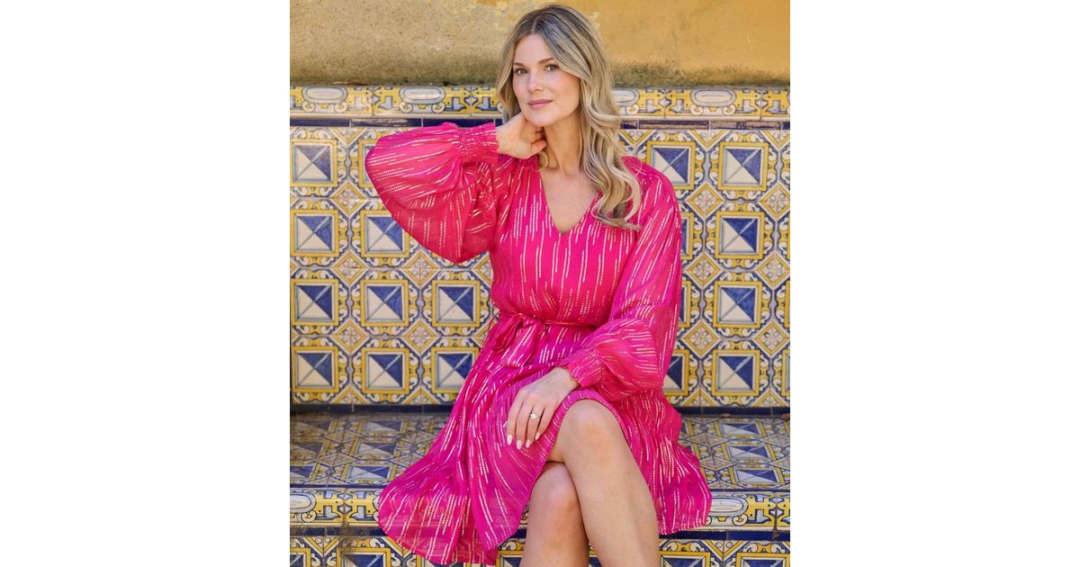 Finding Friday Pink Metallic Tiered Mini Dress | New Look