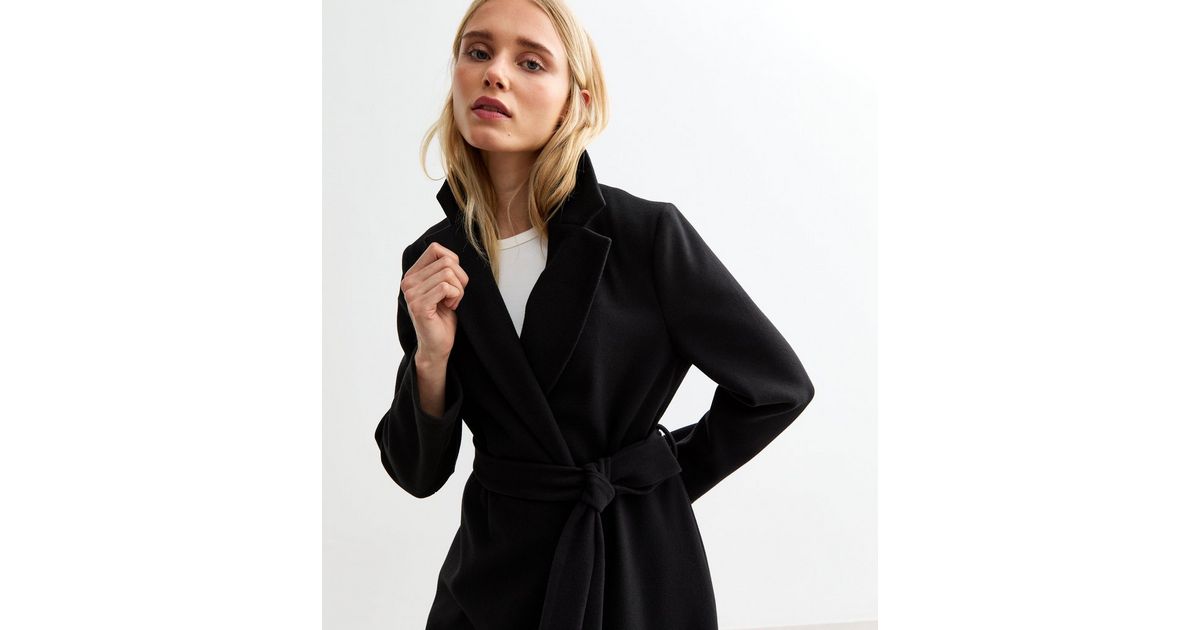 Black Tailored Unlined Longline Belt Fastening Coat | New Look