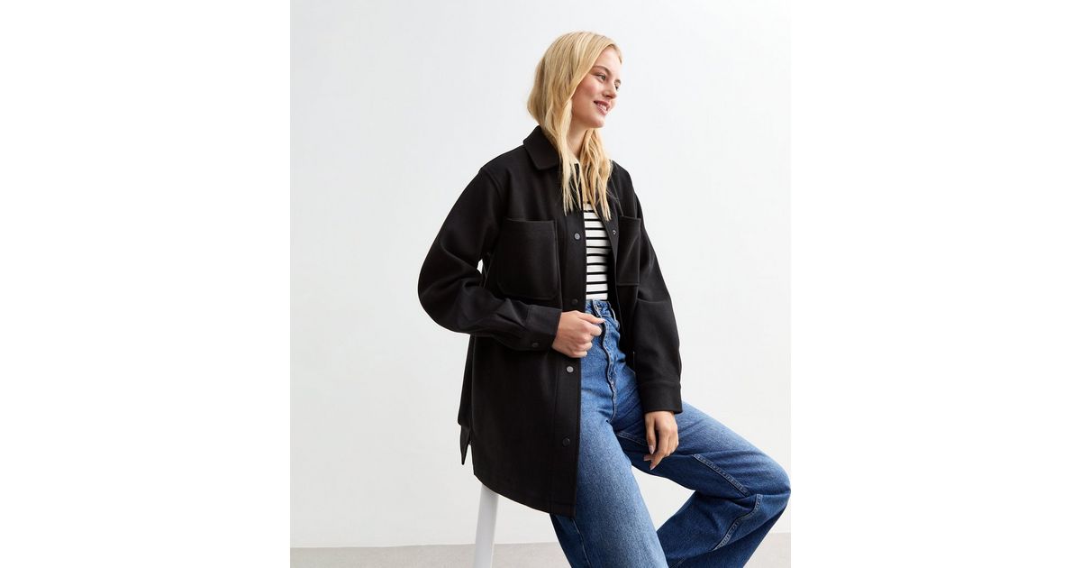 Tall Black Long Shacket | New Look
