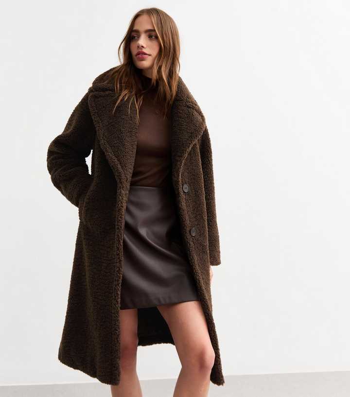 Brown Oversized Fluffy Borg Longline Coat | New Look