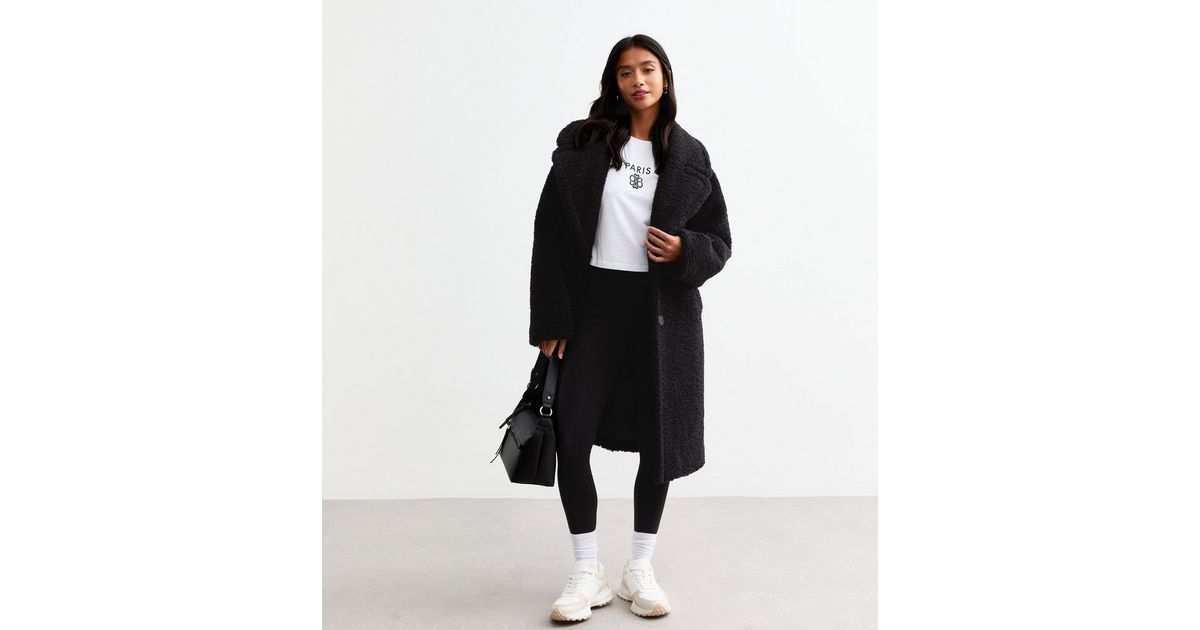 Petite Black Borg Coat | New Look