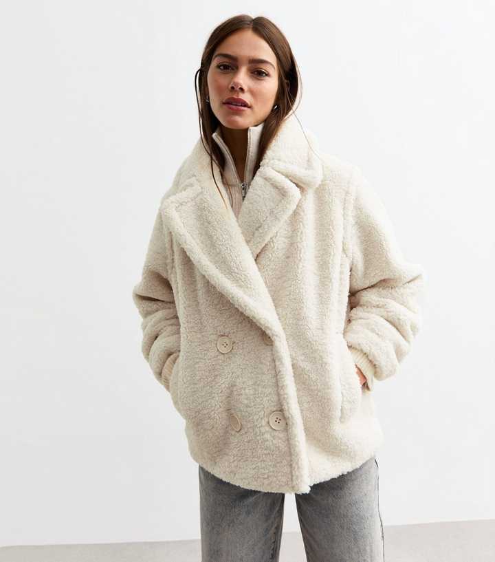 Petite Off White Short Borg Coat | New Look