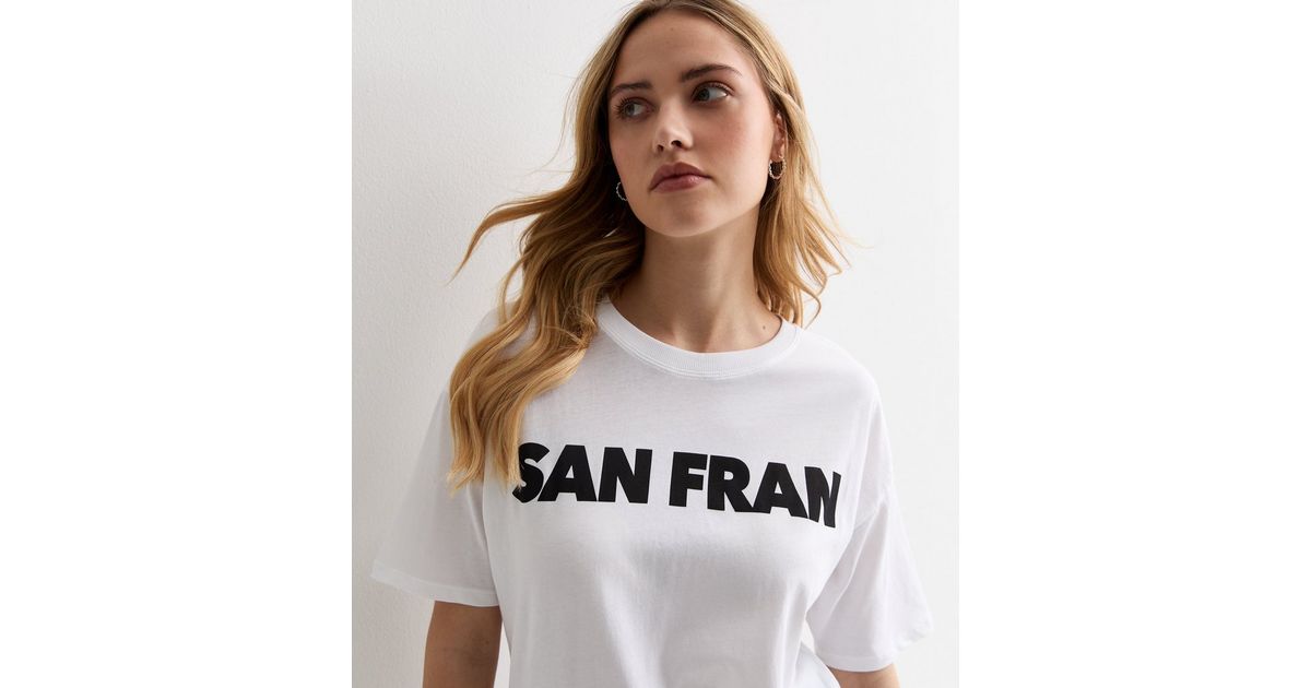 White Cotton San Fran Logo Oversized T-Shirt | New Look