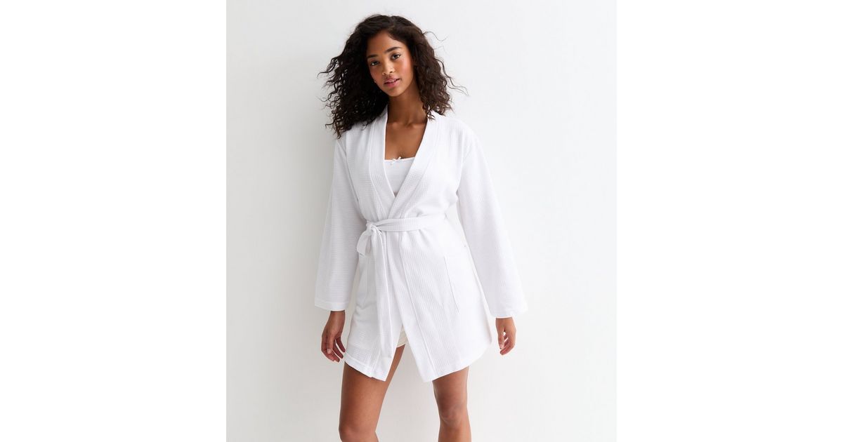 White Waffle Knit Cotton Blend Dressing Gown | New Look