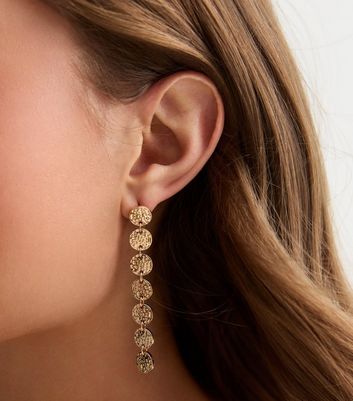 Gold Beaten Disc Dangle Earrings | New Look