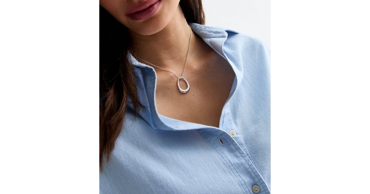 Silver Oval Cut-Out Pendant Necklace | New Look