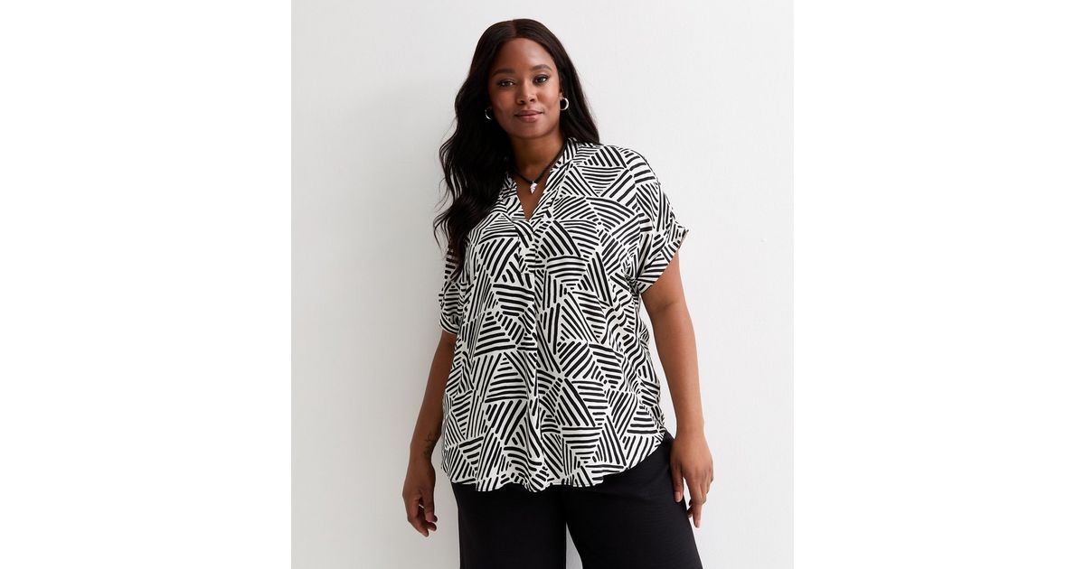 Curves White Geometric-Print Top | New Look