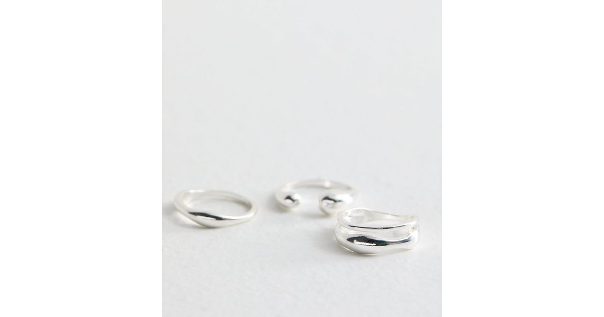 4 Pack of Silver Tone Chunky Stacking Rings | New Look