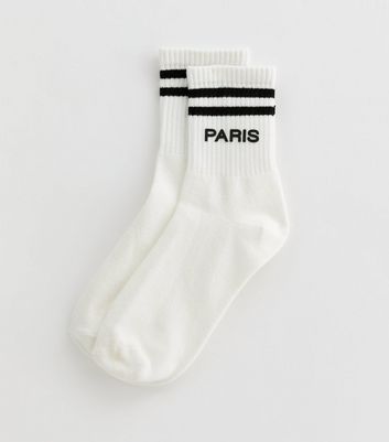 White Paris Sports Stripe Socks | New Look