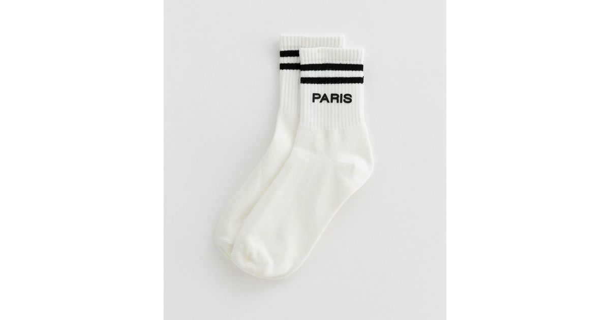 White Paris Sports Stripe Socks | New Look