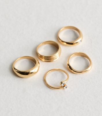 5 Pack Gold Mixed Stacking Rings | New Look