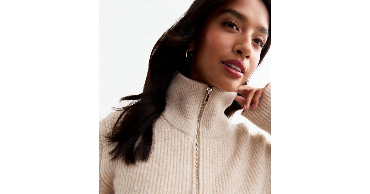 Petite Cream Half Zip Jumper | New Look