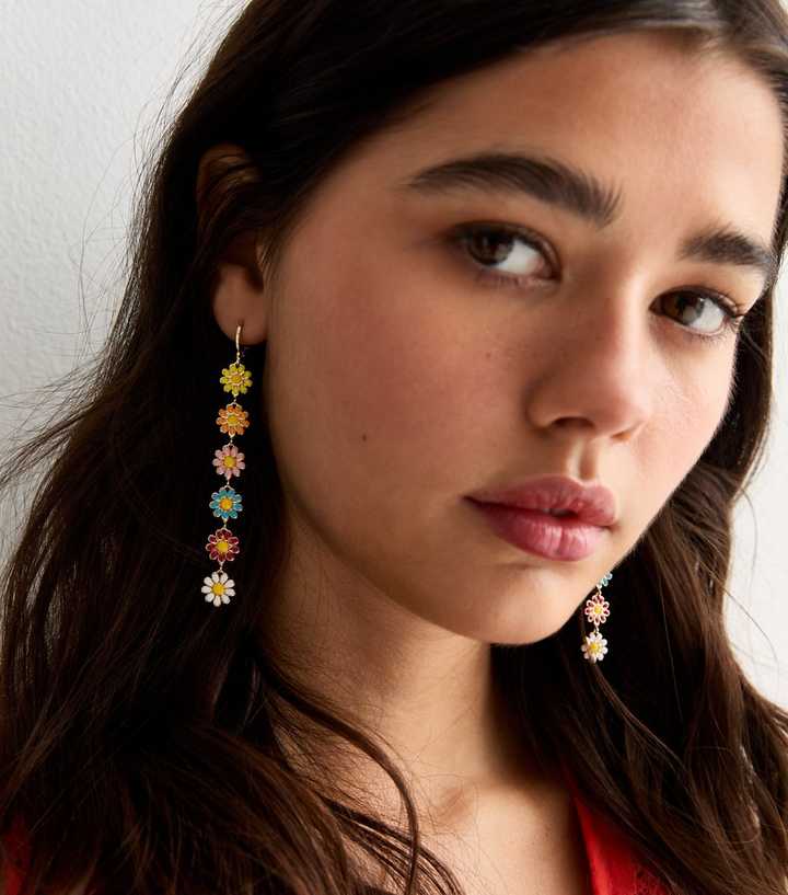 Multi Enamel Daisy Drop Earrings | New Look