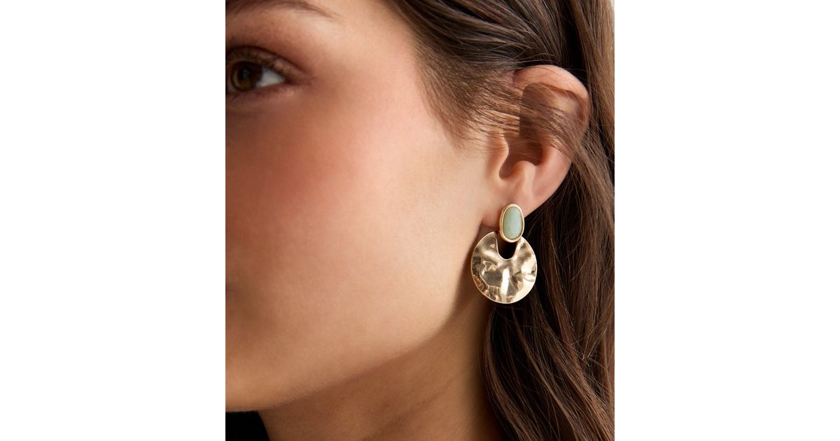 Gold Textured Half Circle Drop Earrings | New Look