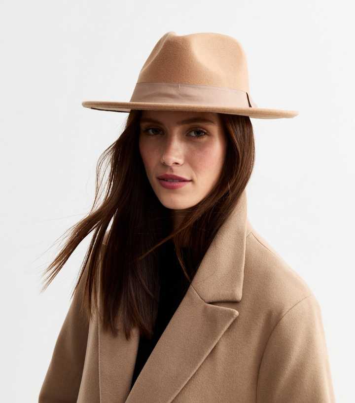 Camel Felted Fedora Hat | New Look