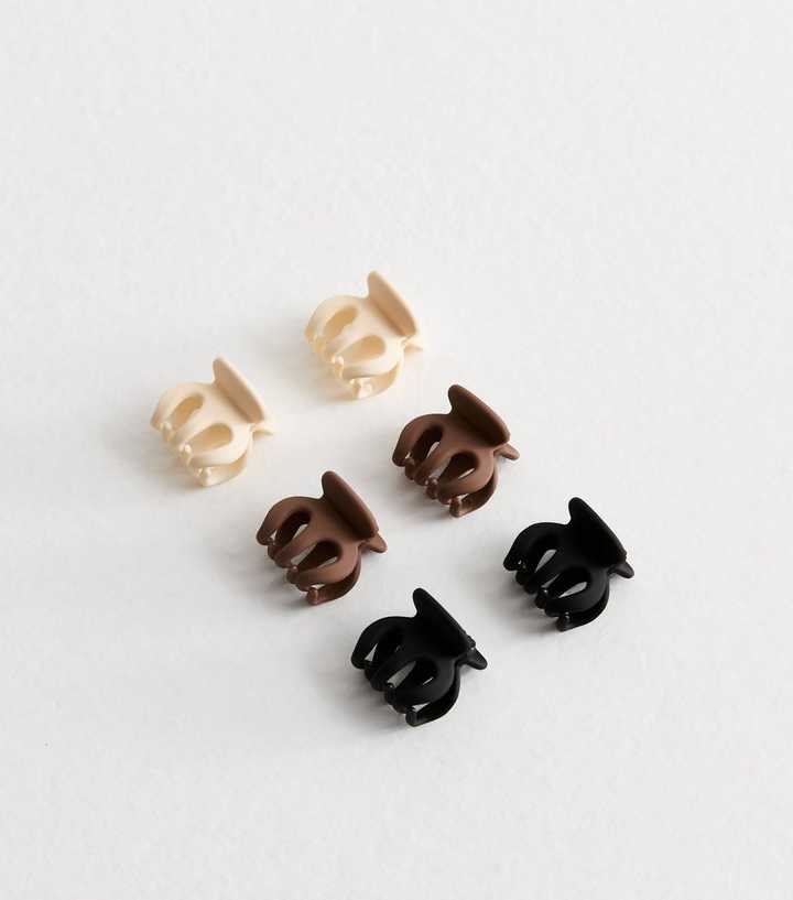 6 Pack Cream Brown and Black Mini Bulldog Claw Hair Clips | New Look