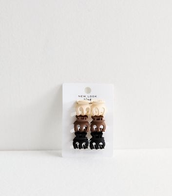 6 Pack Cream Brown and Black Mini Bulldog Claw Hair Clips New Look